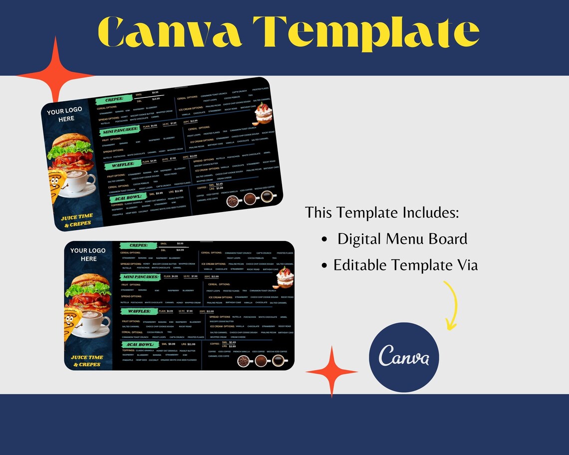 Restaurant Food Tv Menu Board , DIY Business Menu Template, Editable ...