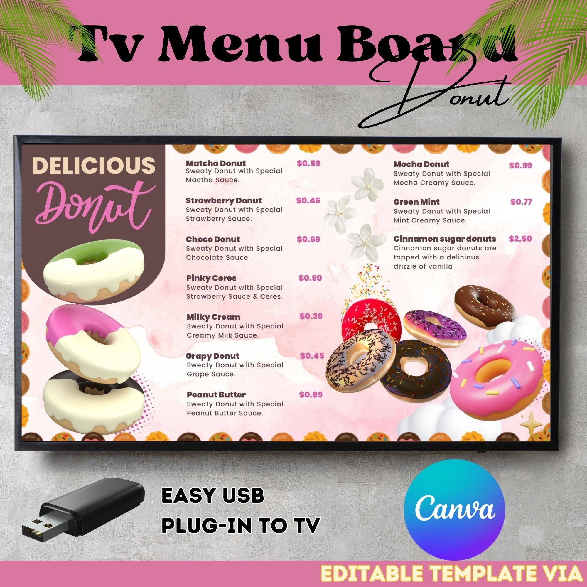 Donuts TV Menu Board Template: Modern Digital Signage - Etsy