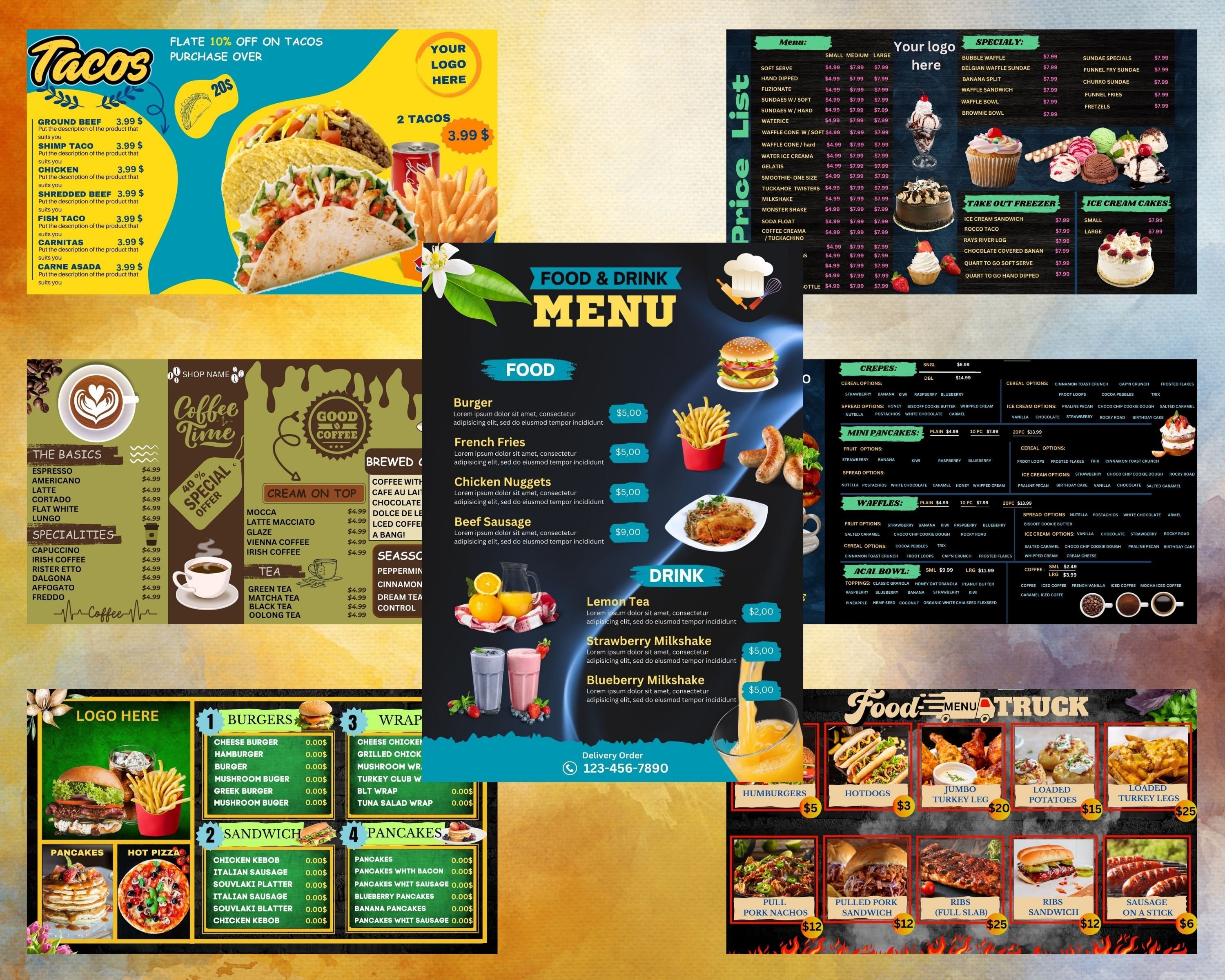 Custom Restaurant TV Menu Board Design: Food Flyers, Canva Template ...