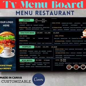 Restaurant Food Tv Menu Board , DIY Business Menu Template, Editable ...