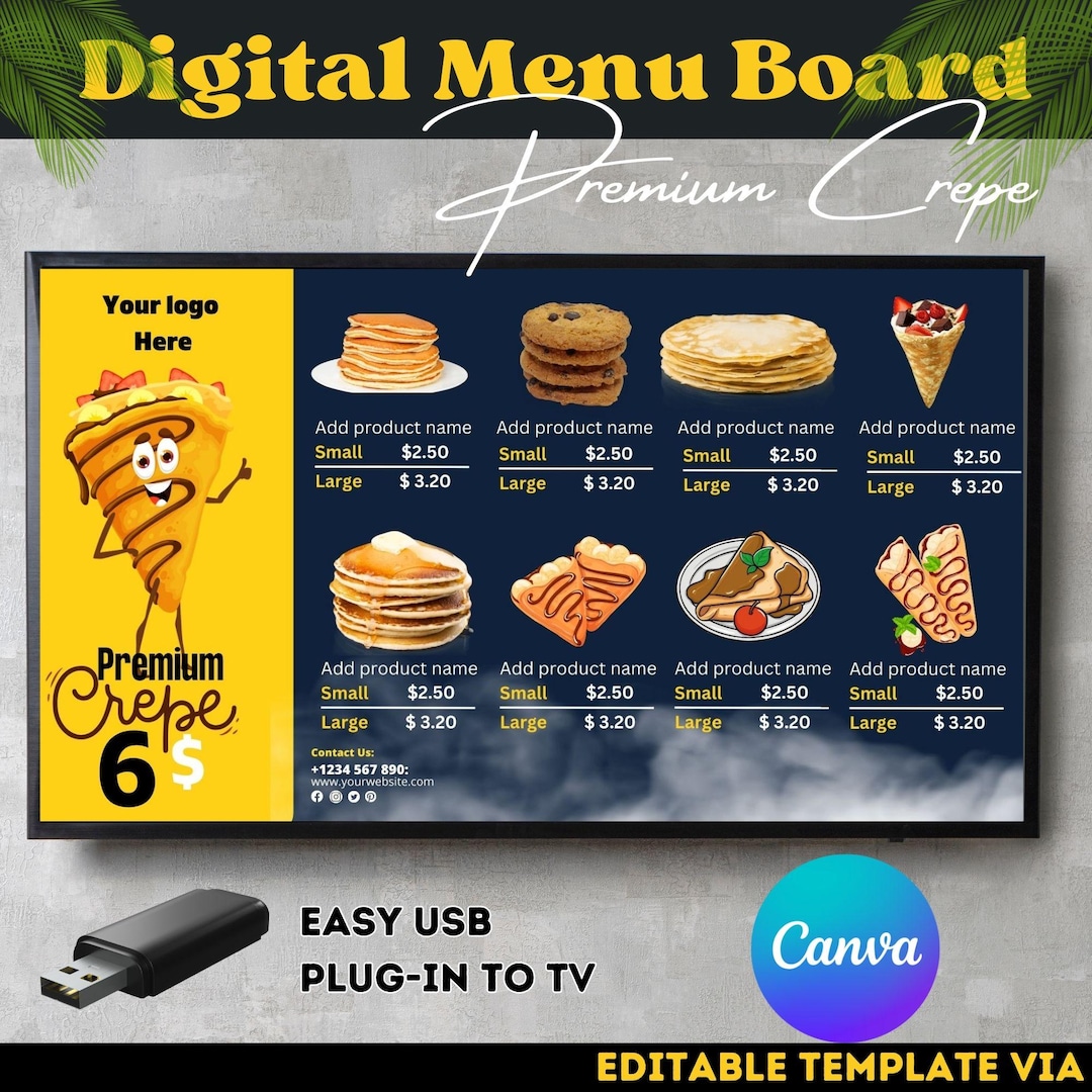 Crepe Menu Board, Crepe Digital Menu Board, Breakfast Menu, Modern Tv ...