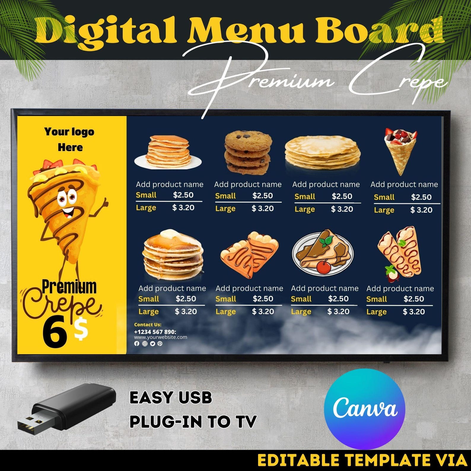 Crepe Menu Board, Crepe Digital Menu Board, Breakfast Menu, Modern Tv ...