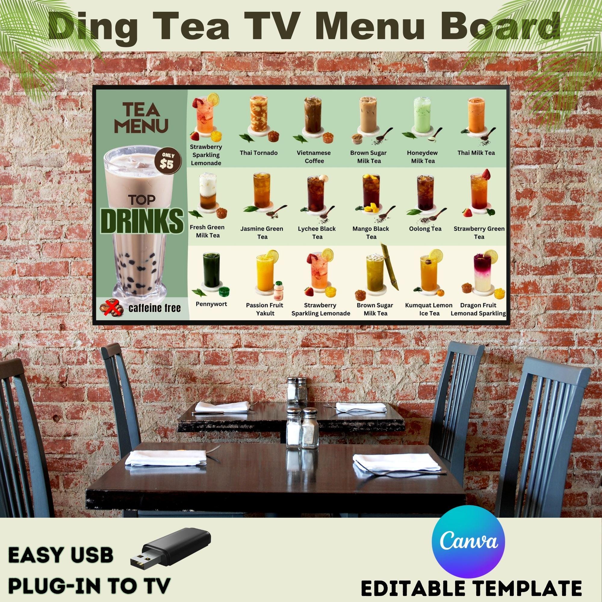 Animated Tea Menu Board Template – Editable Digital TV Menu Design for ...