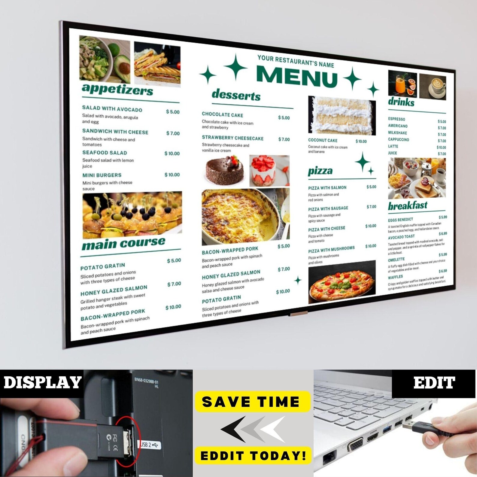 TV Menu Board for Restaurant, Restaurant Menu Display Screen, Digital ...