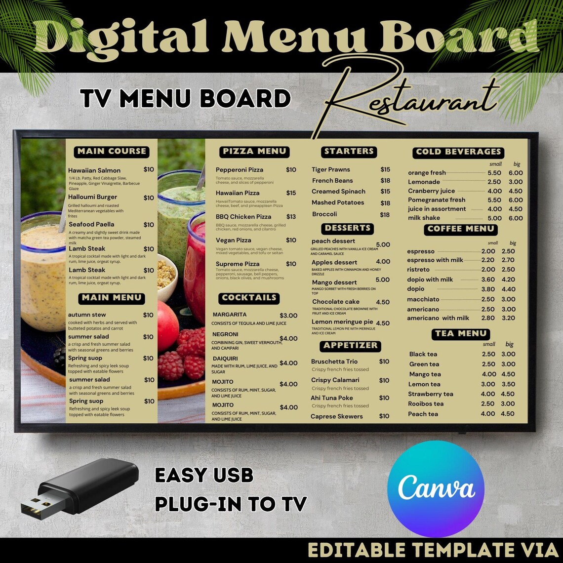 Digital Menu Board for Restaurant, Restaurant Menu Display Screen ...
