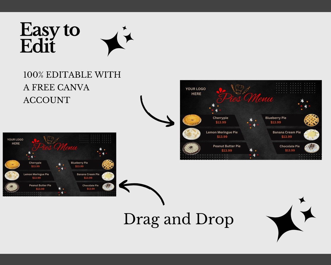 Pies Menu Pies Menu Board Pies Menu Template Canva - Etsy Canada