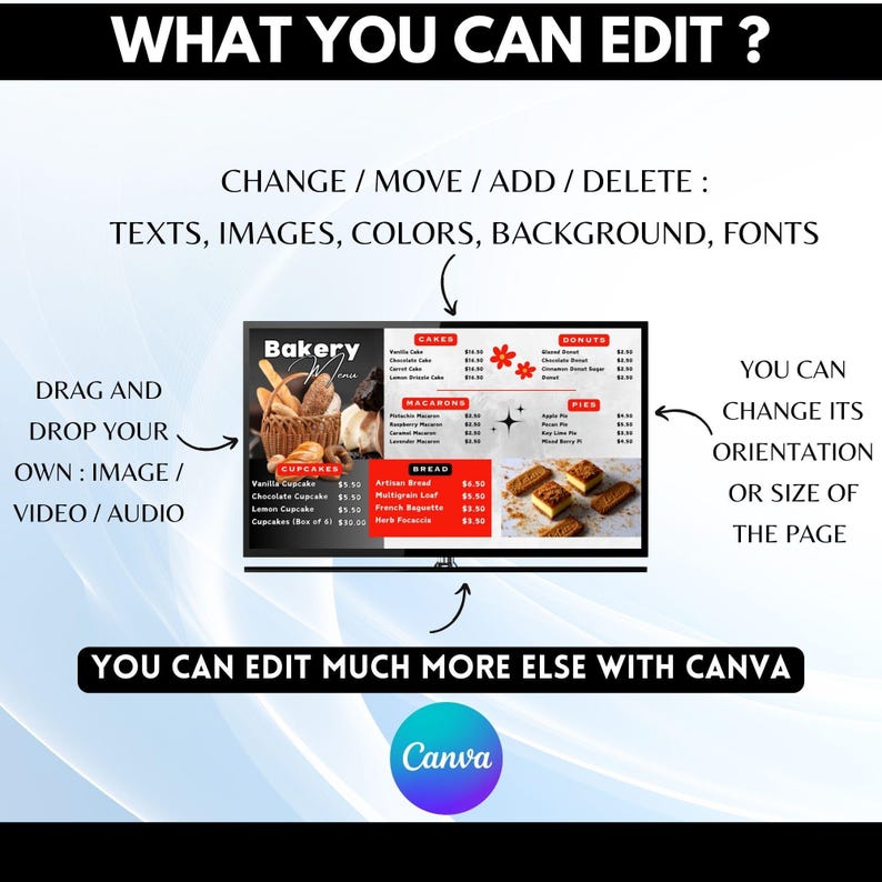 Editable Bakery Menu Board Template, Easy Canva Design for Custom ...