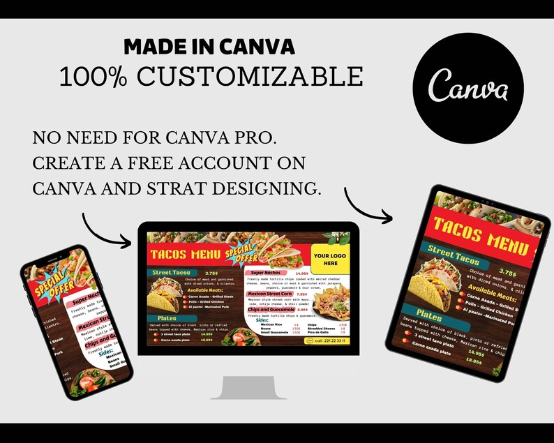 Taco Menu Board Template Digital Menu Board Restaurant Menu - Etsy