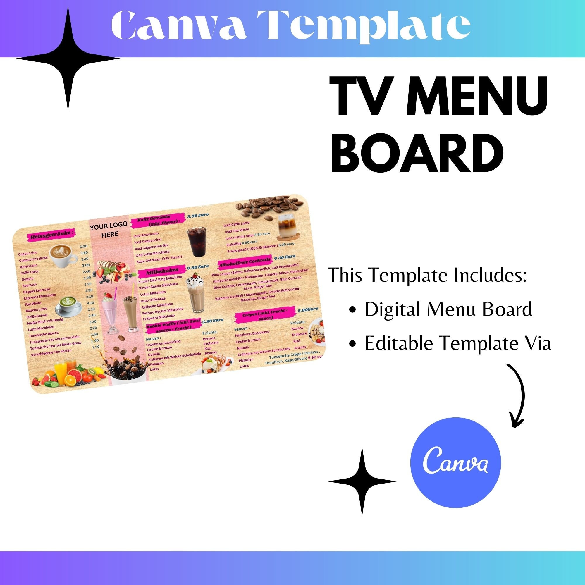 Menu Board for Restaurant, Menu Board Template, Restaurant Menu Board ...