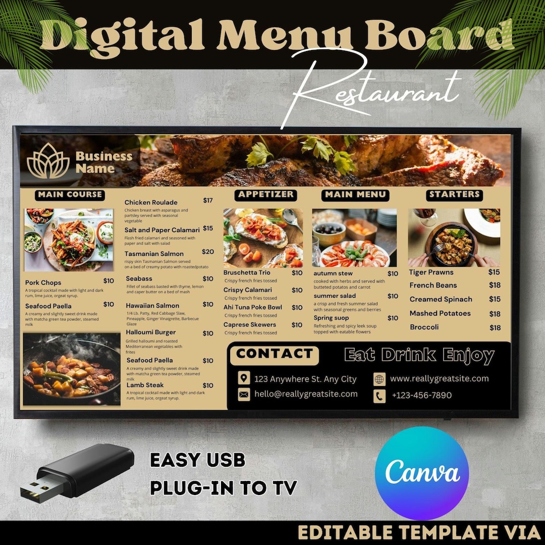 Digital Menu Board Template: Modern Restaurant Food Signage (editable ...