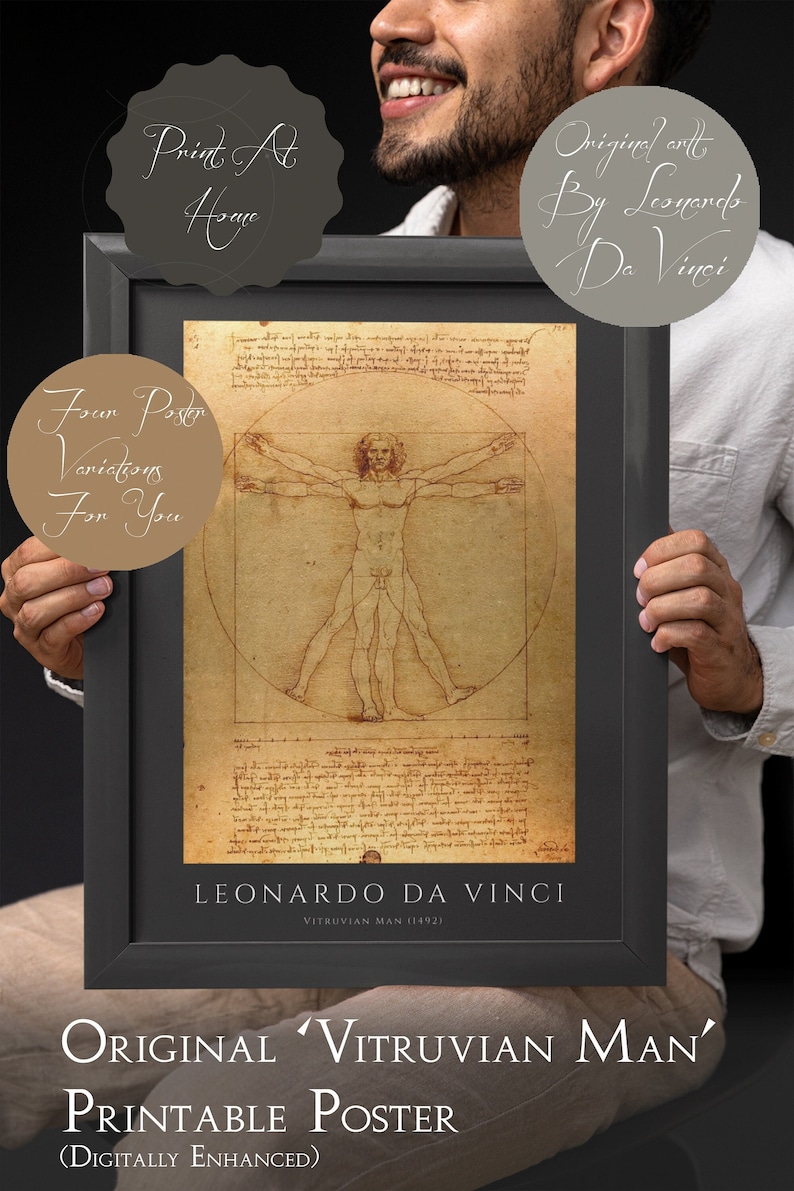 Printable 'vitruvian Man' Renaissance Masterpiece Poster by Leonardo Da ...