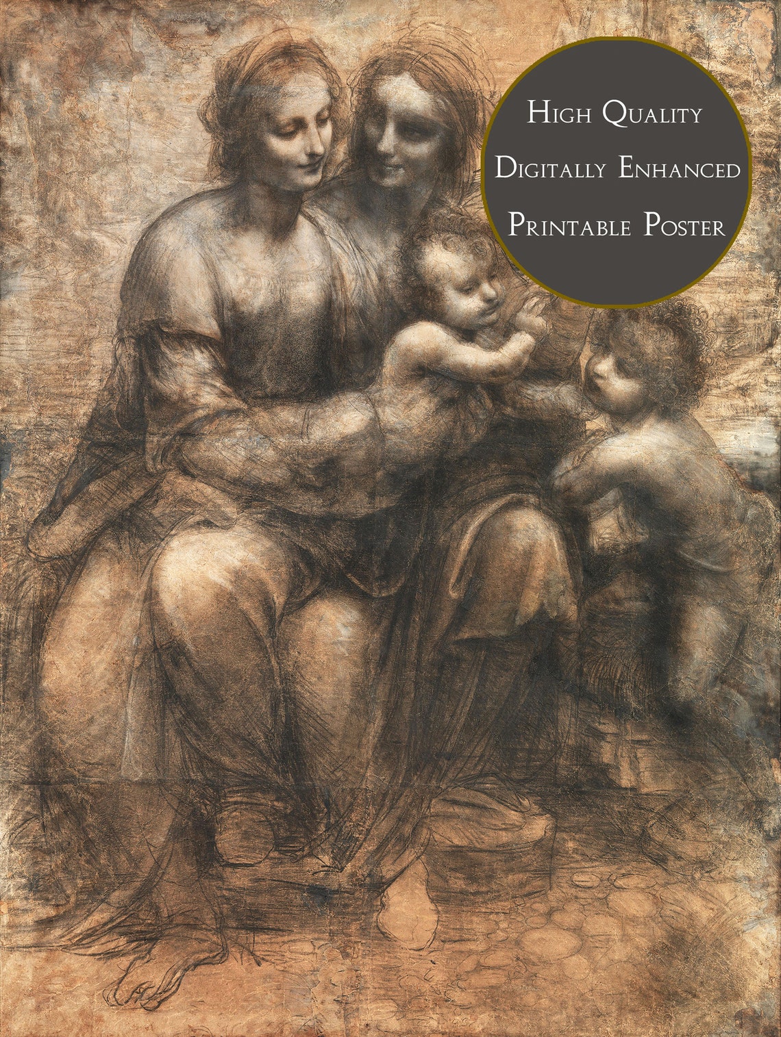 Printable 'the Leonardo Cartoon' Renaissance Masterpiece Poster by ...