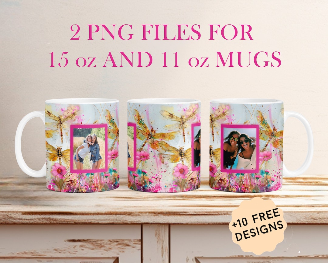 Photo Mug Template With 2 Frames 15oz 11oz Personalized Mug Wrap for 2 ...