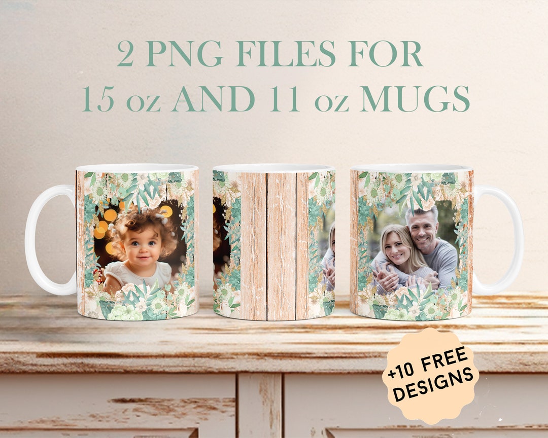 Photo Mug Wrap for 15 Oz, 11 Oz, Anniversary Picture Frame Mug Png ...