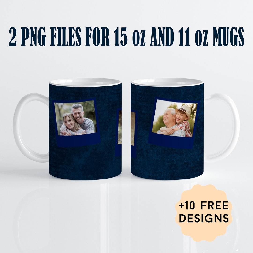 Photo Coffee Mug Template, Picture Mug With 3 Photo Frames 11 Oz, Navy ...