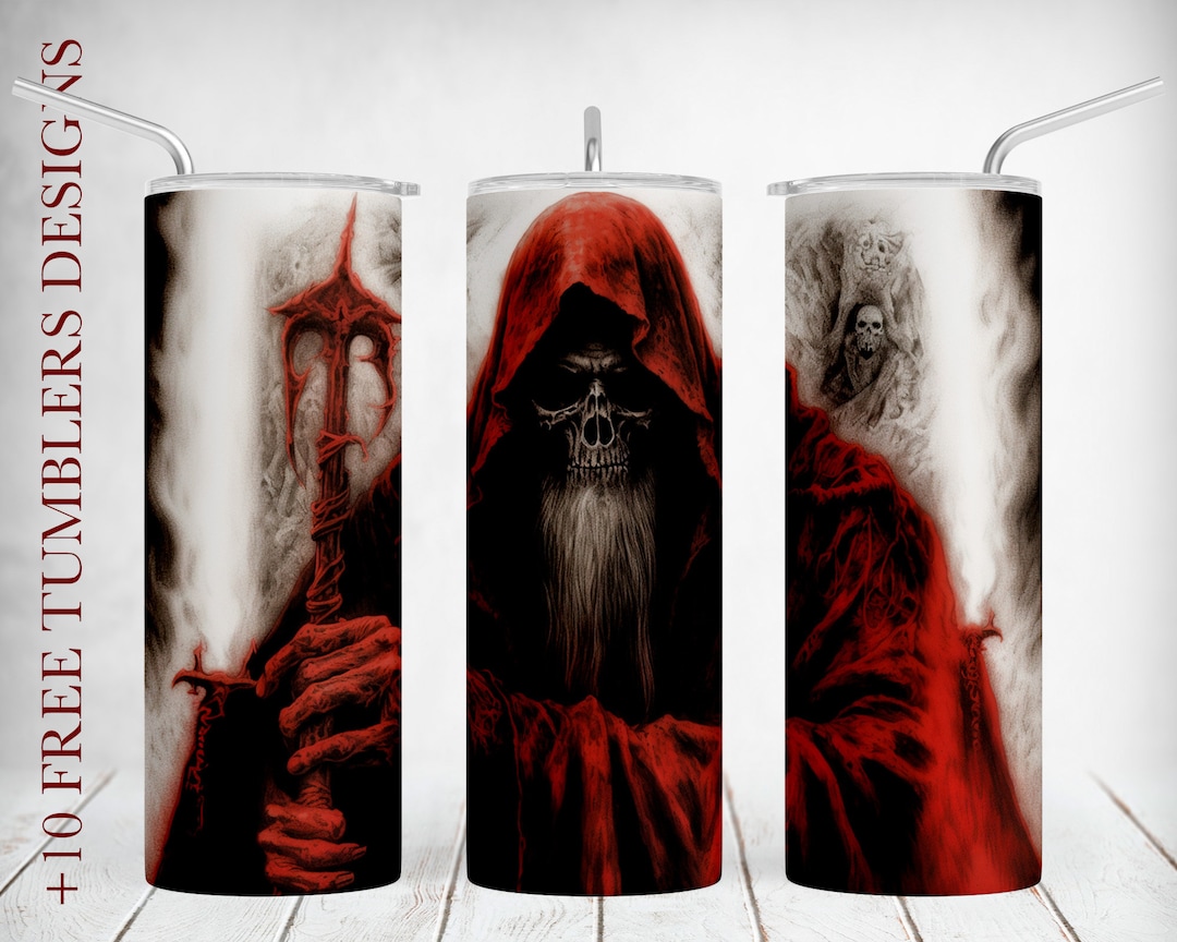 Red Grim Reaper Tumbler Png Files for 20 Oz Skinny Cups, Halloween ...