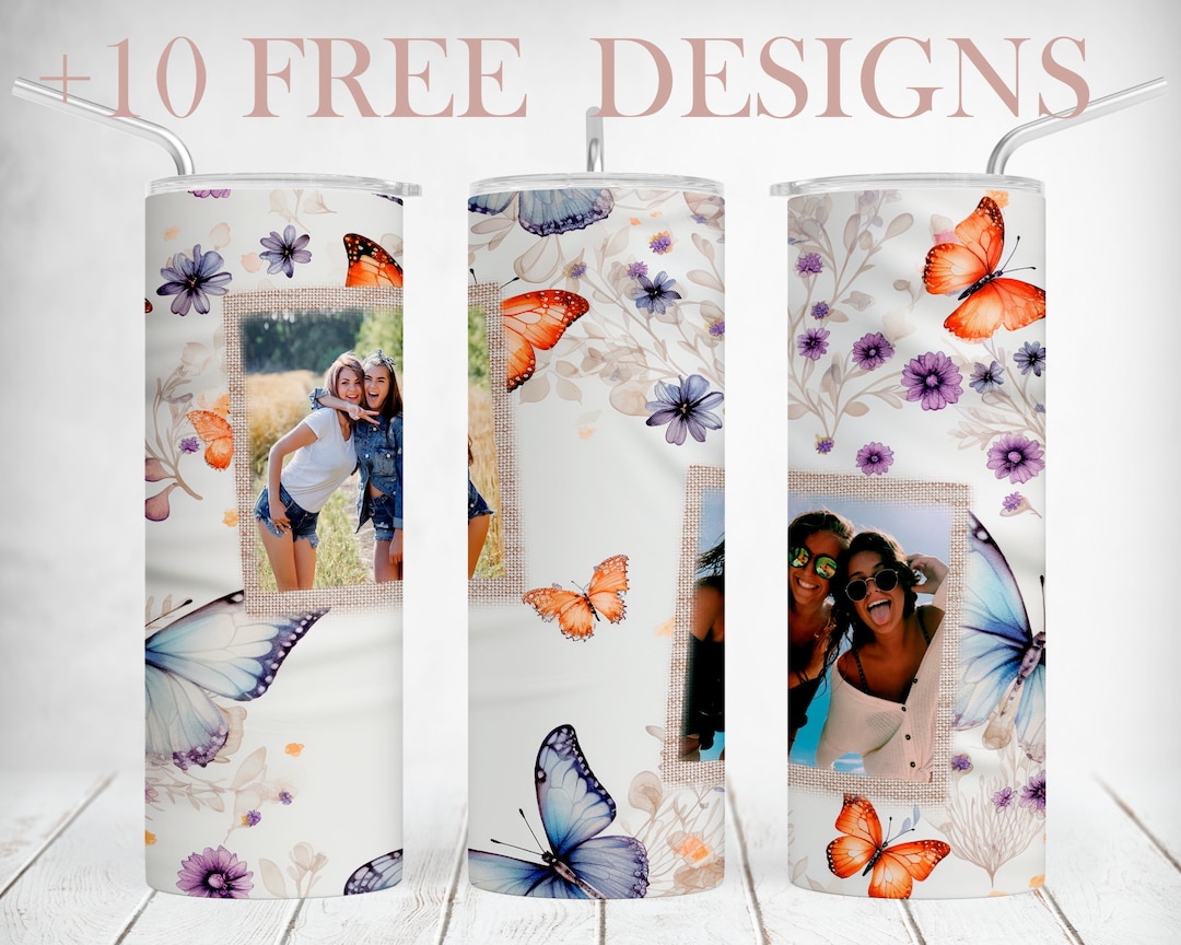 2 Picture Tumbler Wrap Butterflies Floral Tumbler Sublimation Designs ...