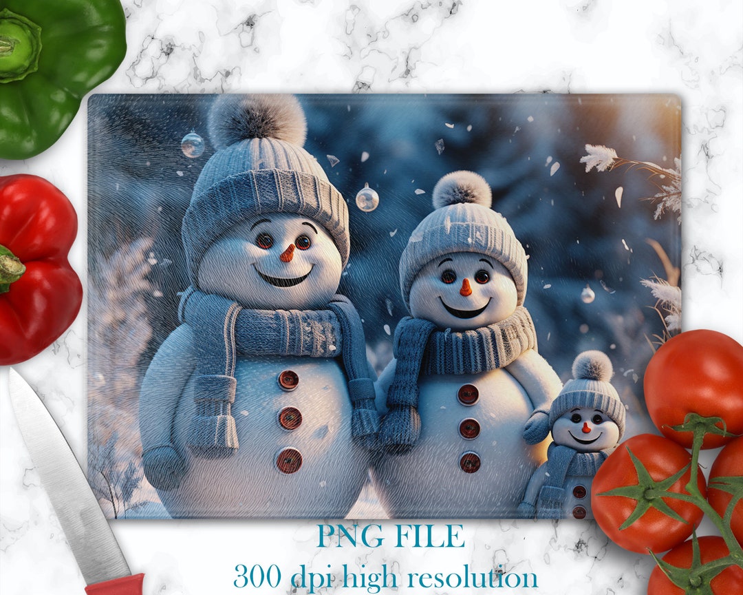 Cutting Board Png With Snowmen for Sublimation Designs, Glass Chopping ...