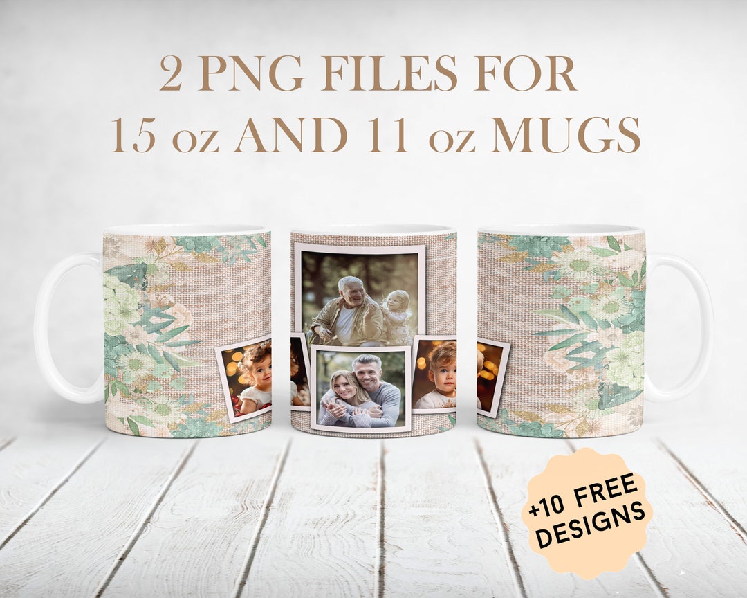 Photo Mug Wrap With 4 Frames for Grandma 15 Oz and 11 Oz Picture Mug ...