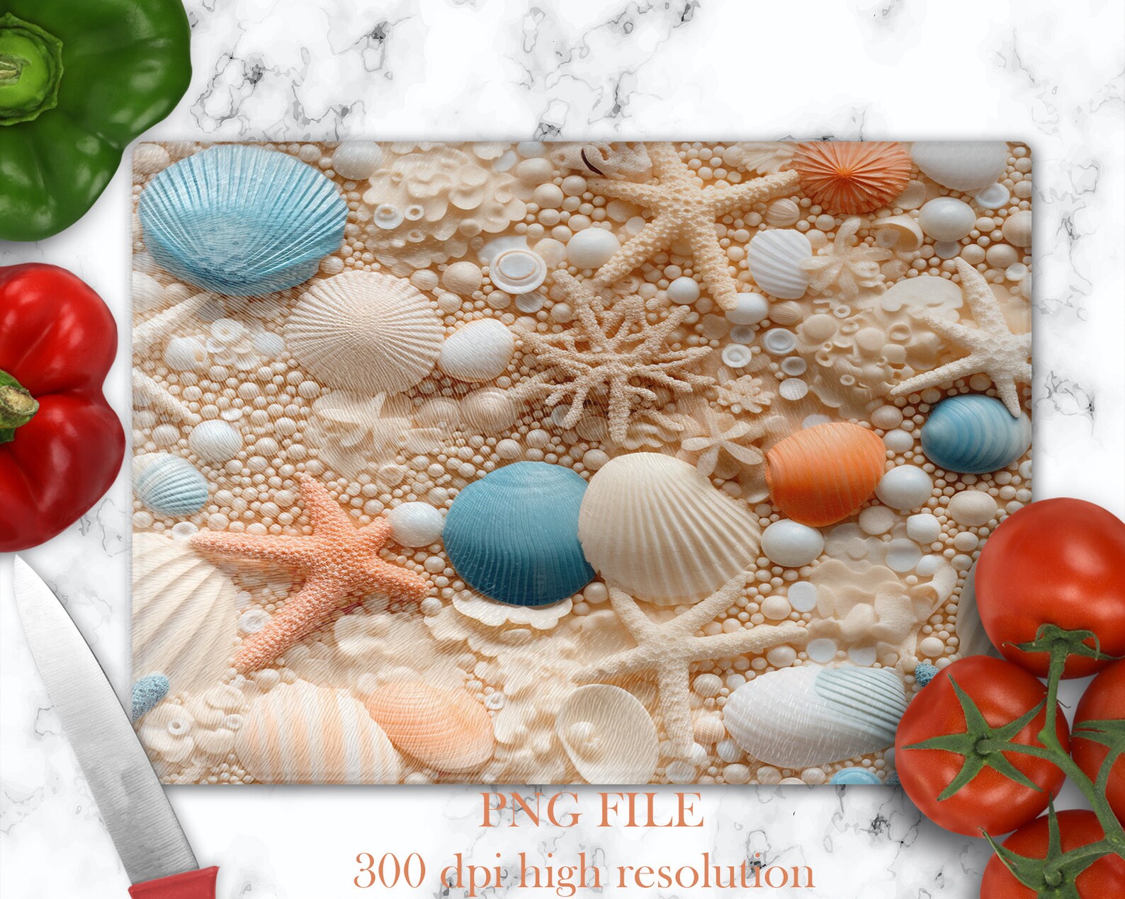 Cutting Board Png With Sea Shells, Sublimation Designs, Glass Cutting ...
