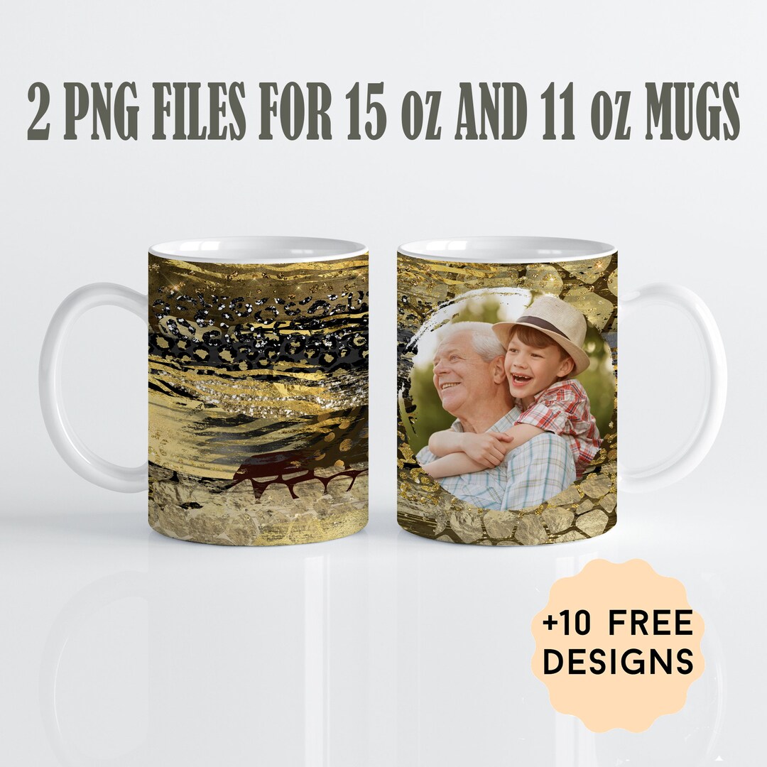 Photo Mug Template With 1 Frame 11 Oz Coffee Mug Wrap Png With Animal ...