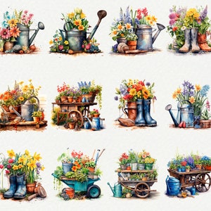Gardening Clipart Bundle, Watercolor Flowers Clipart, Garden Tools ...