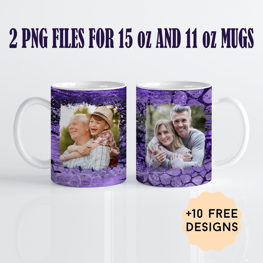 Photo Mug Template With 2 Frames for Grandma, Purple Coffee Mug ...