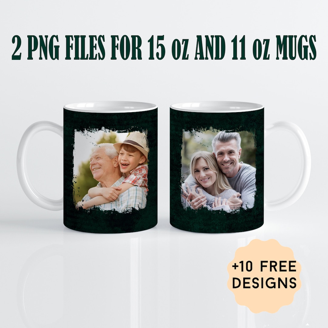 Personalised Photo Mug Wrap With 2 Frames, Picture Mug Wrap Png, 15 Oz ...