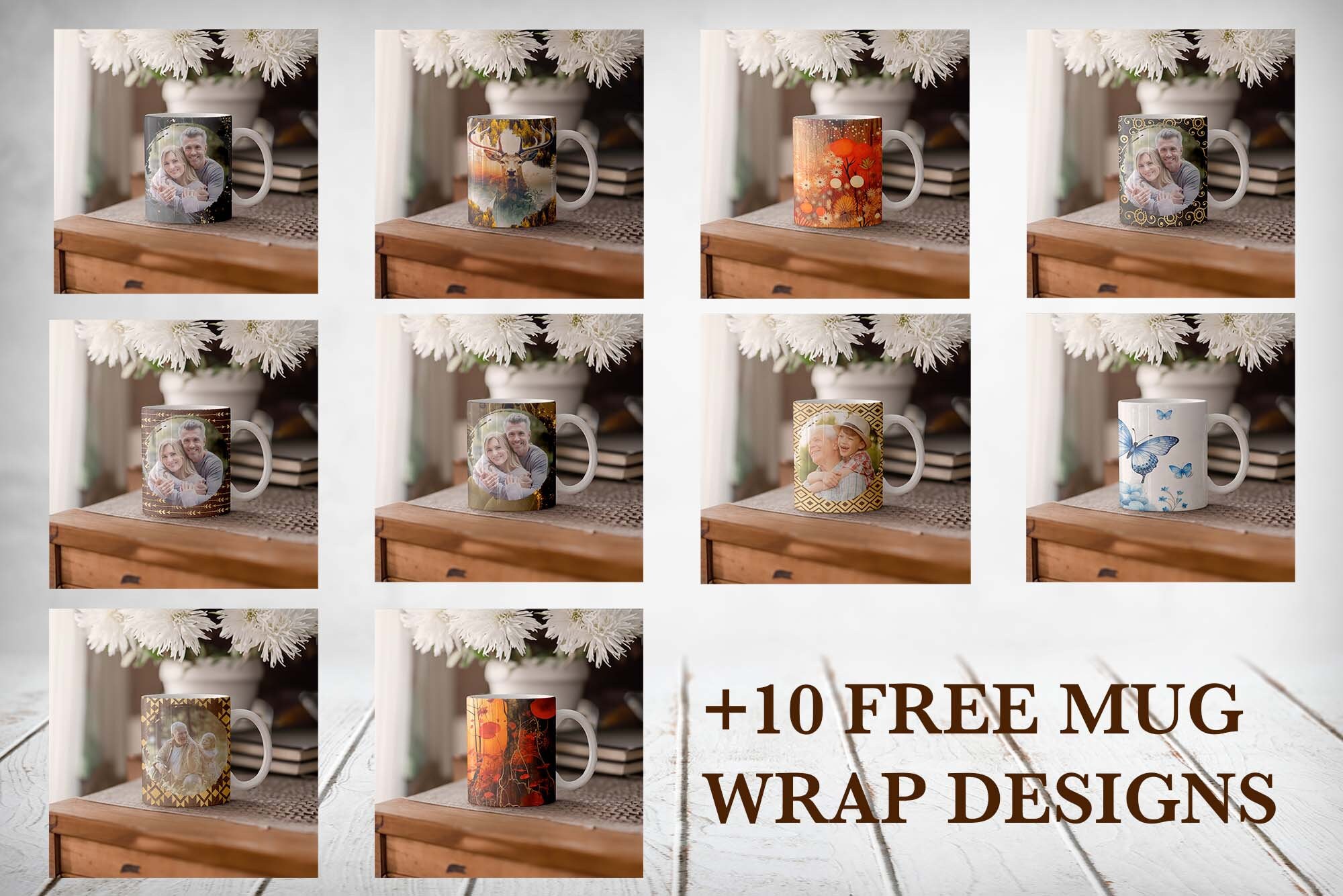 15 Oz Photo Mug Template With 2 Frames 11 Oz Mug Wrap for Two Pictures ...