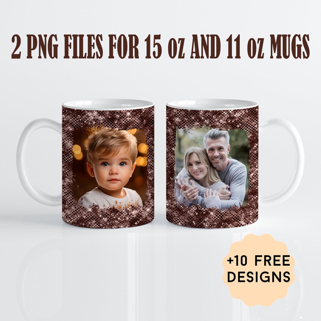 Custom Coffee Mug Template With 2 Photos, Personalized Picture Mug Wrap ...