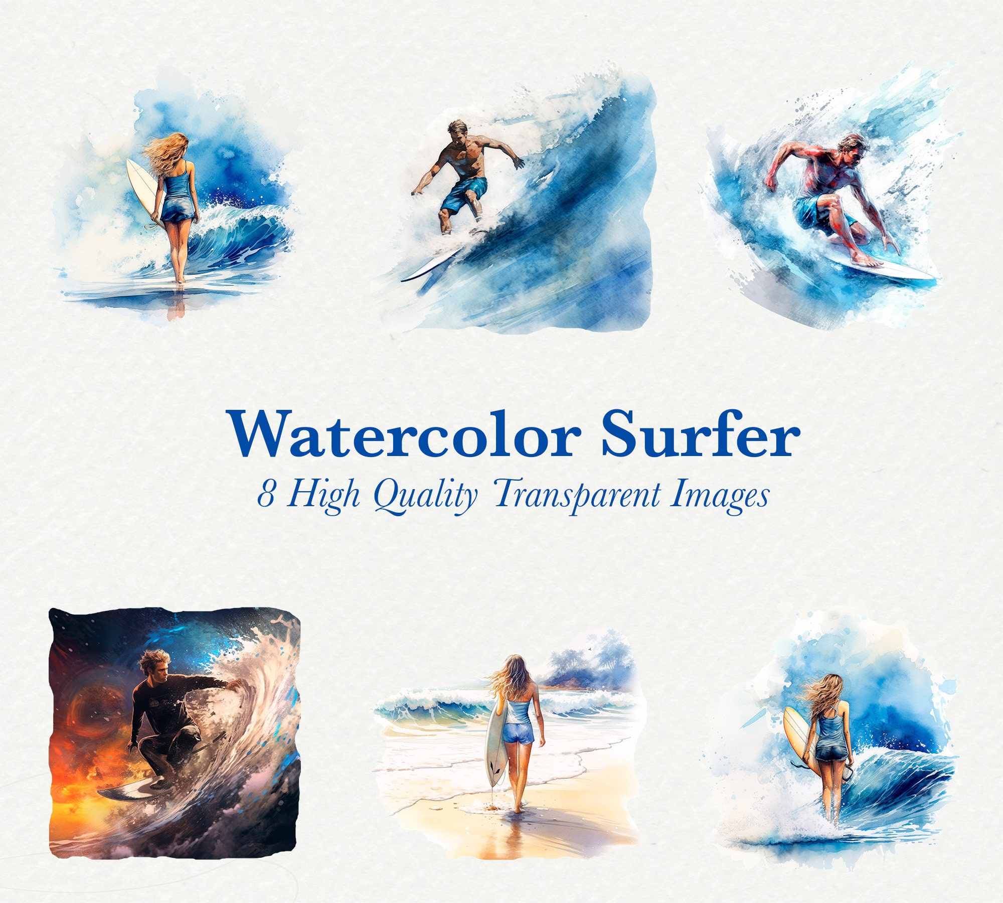 Surfing Clip Art Watercolor Surfer Clipart Bundle Beach - Etsy