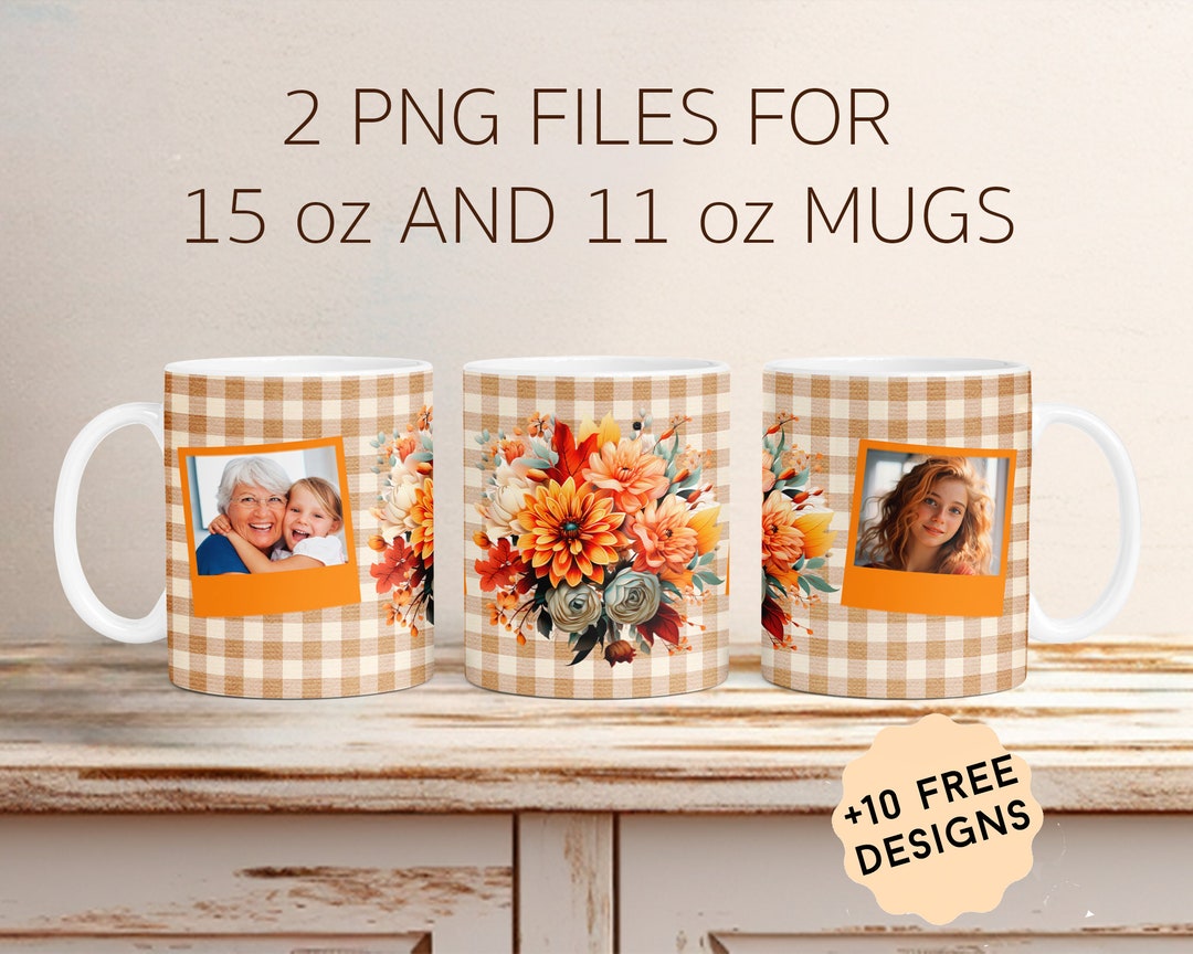 Personalized Photo Mug Template With 2 Frames, Sublimation Designs, 15 ...