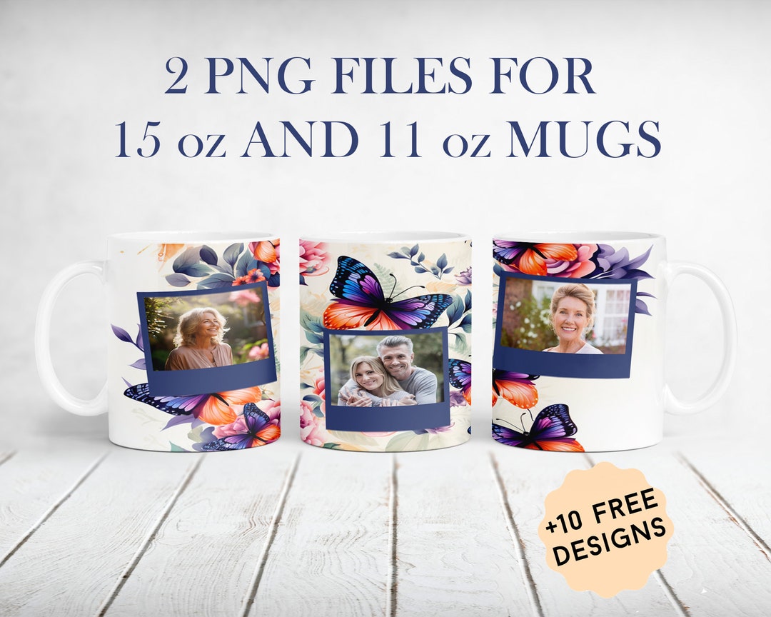 11 Oz Photo Mug Template With 3 Frames, 15oz Mug Wrap for 3 Pictures ...