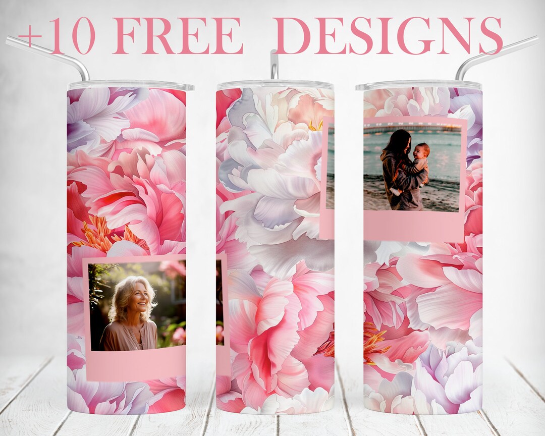 2 Picture Tumbler Wrap Birthday Tumbler With 2 Photos Pink Flower ...