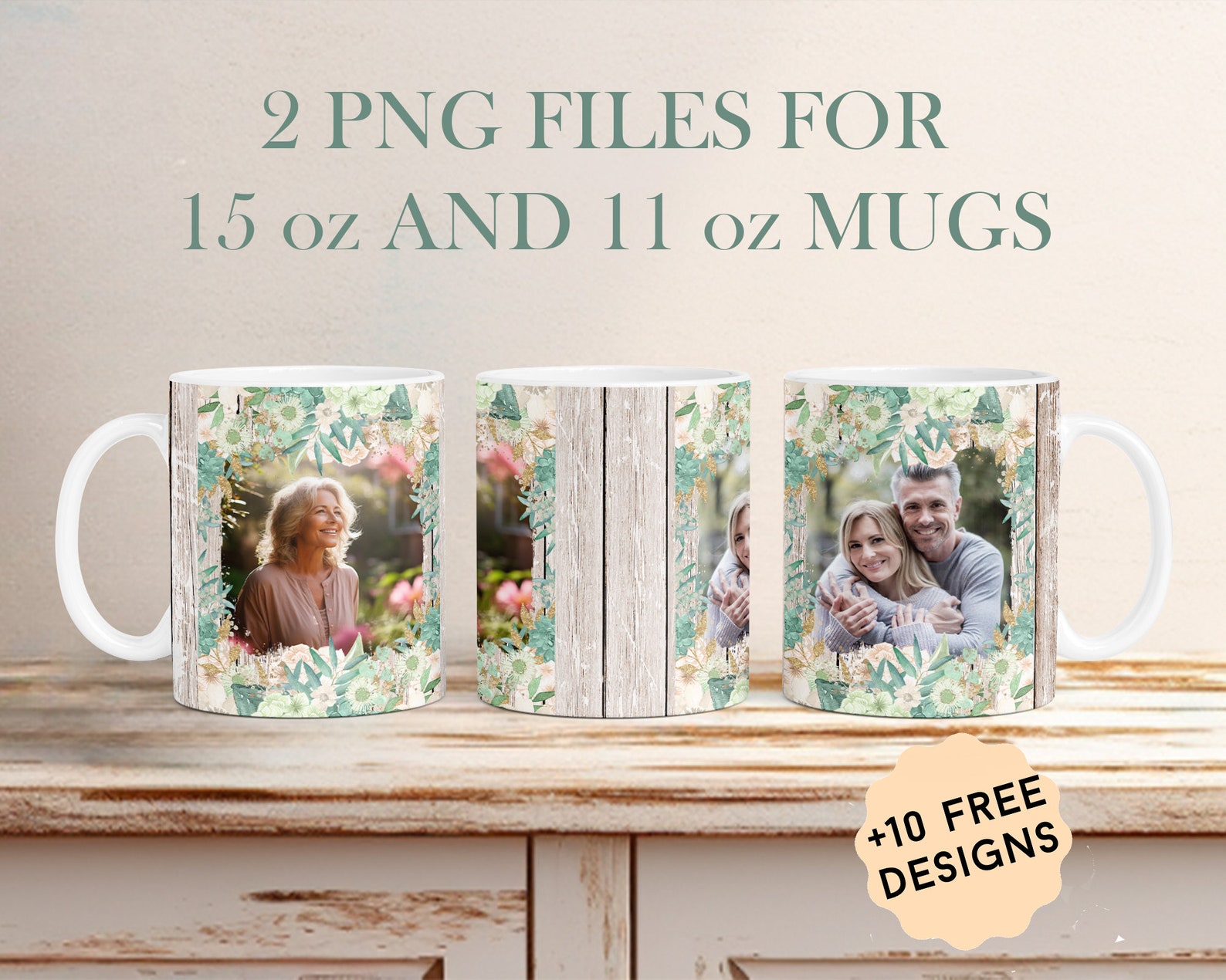 Photo Mug Template With 2 Frames for 15 Oz 11 Oz, Anniversary Picture ...
