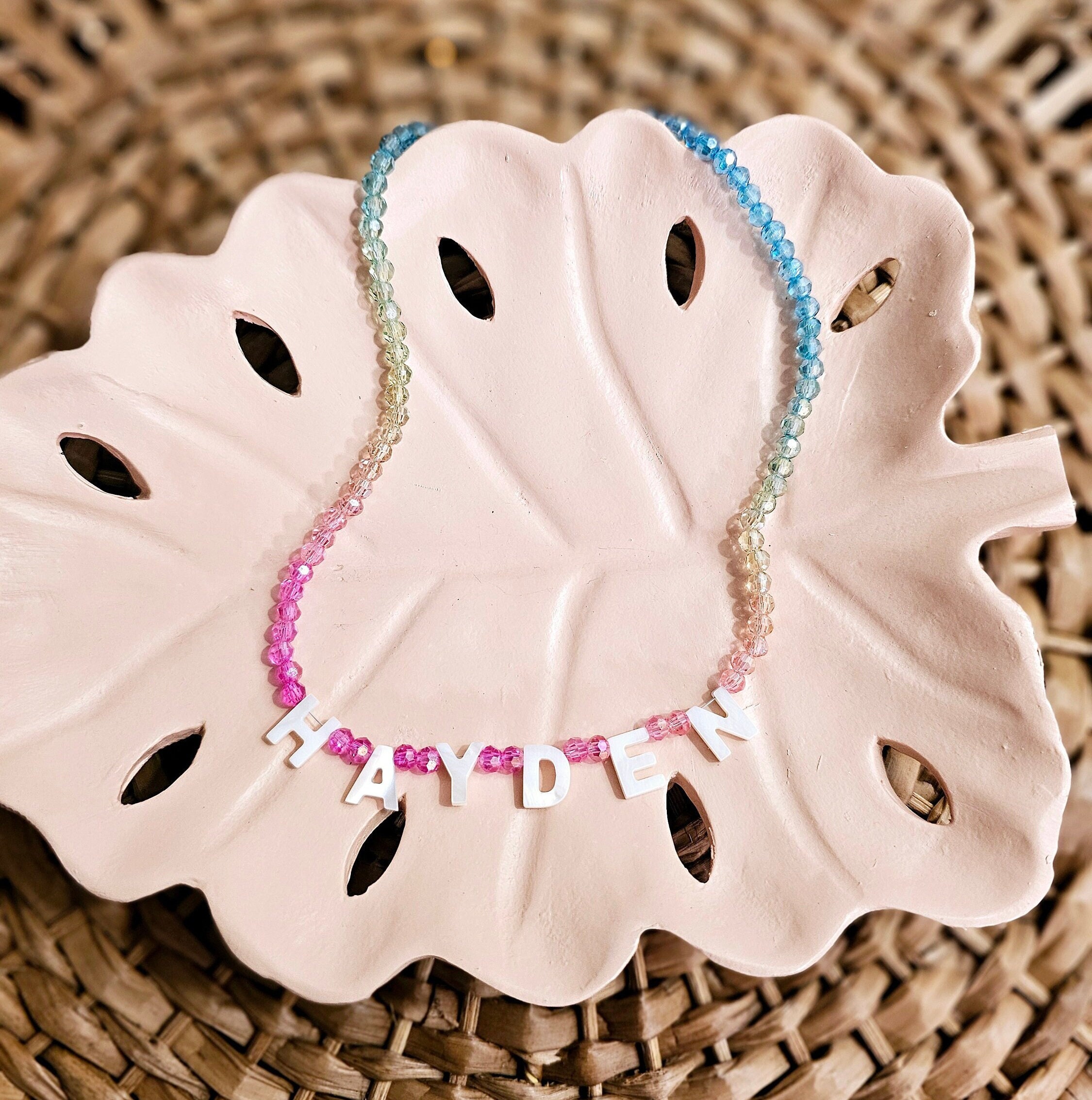 Rainbow Crystal Name Necklace - Etsy