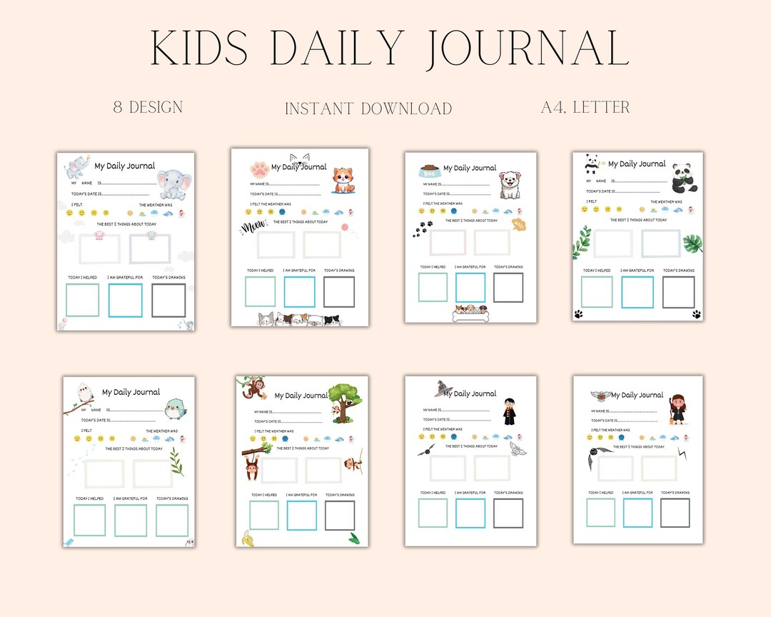 8 Kids Daily Journal Printable, Planner, Kids Gratitude Journal, Diary ...