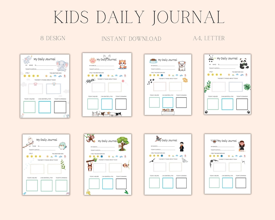 8 Kids Daily Journal Printable, Planner, Kids Gratitude Journal, Diary ...