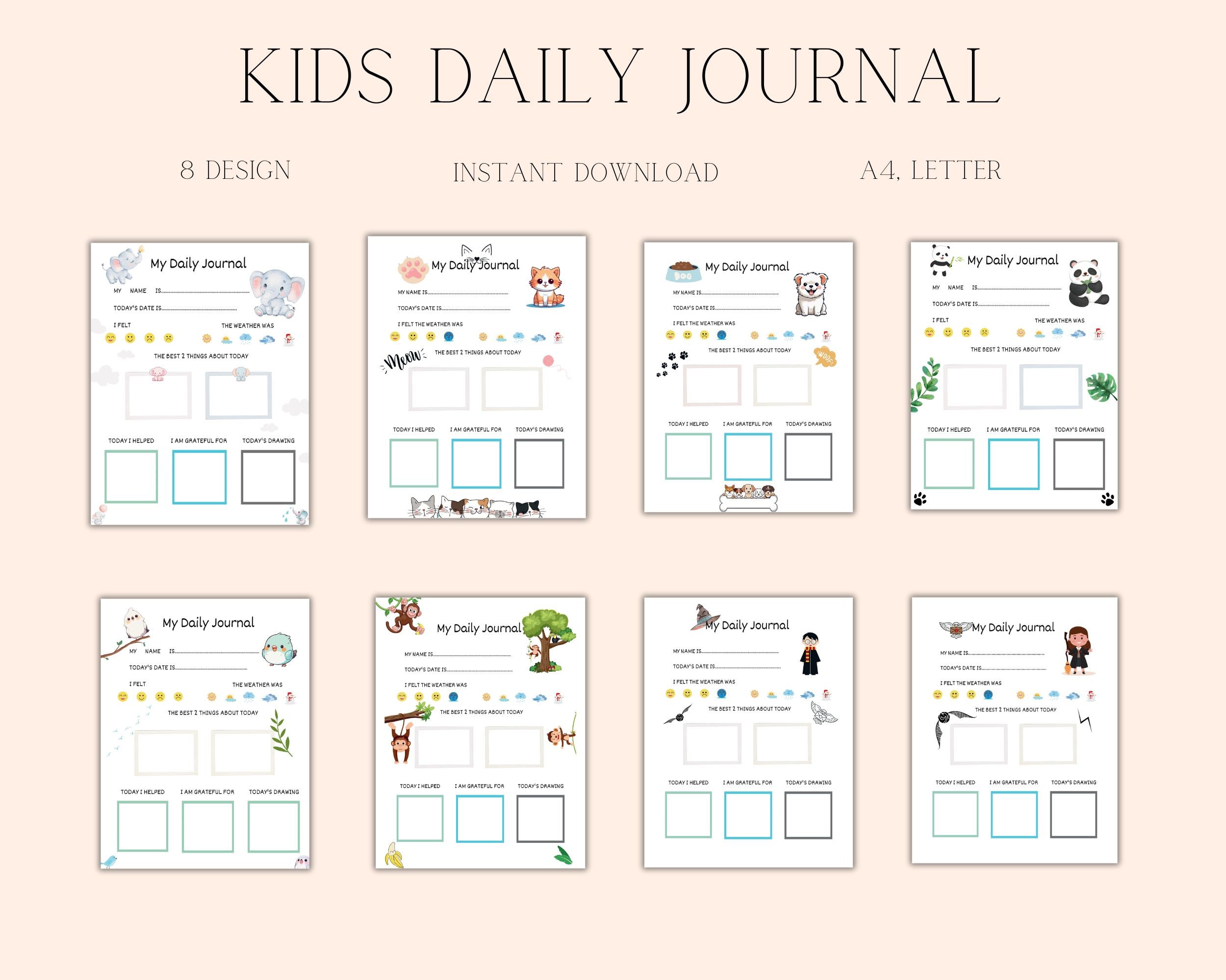 8 Kids Daily Journal Printable, Planner, Kids Gratitude Journal, Diary ...