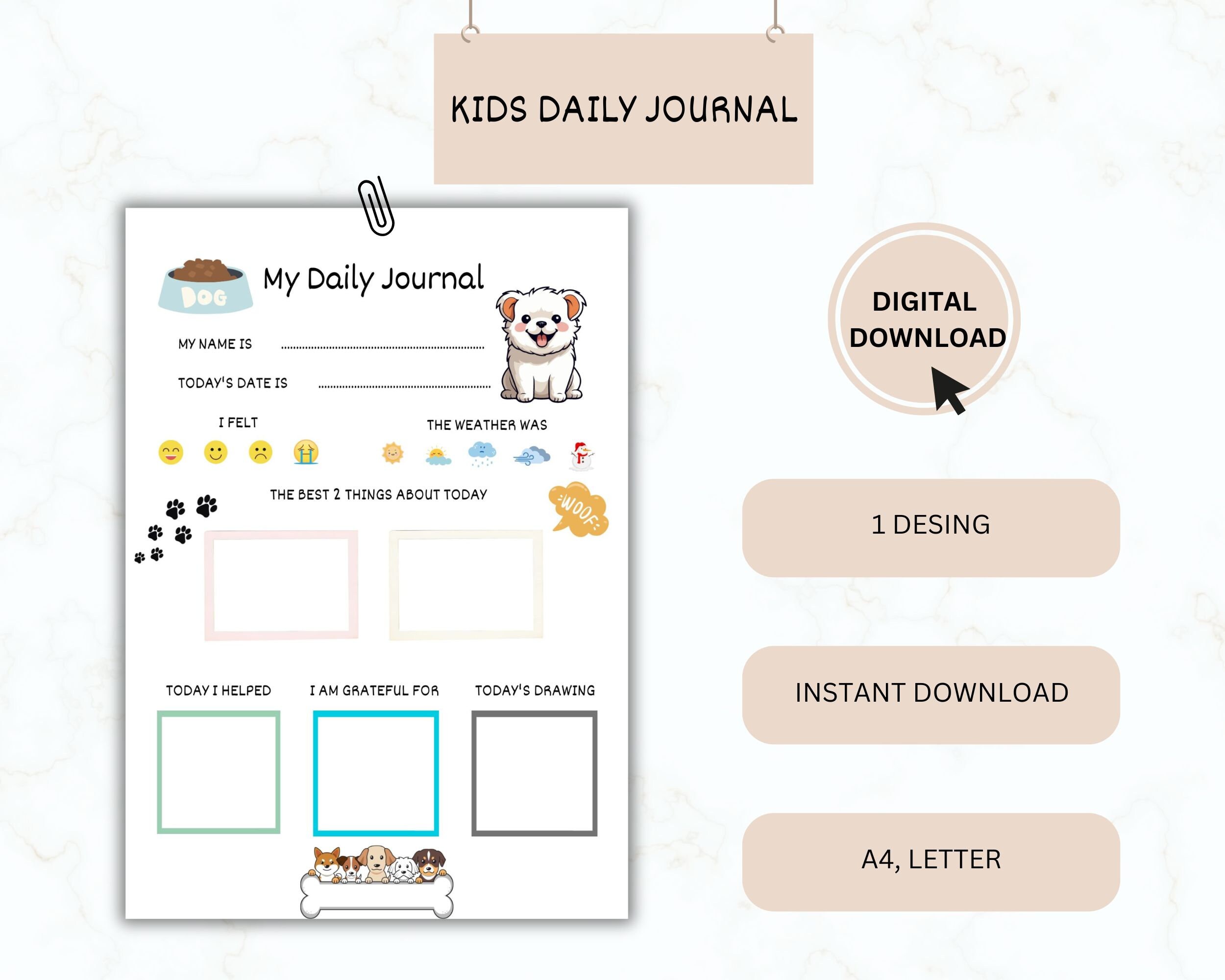 Kids Daily Journal Printable, Planner, Kids Gratitude Journal, Diary ...