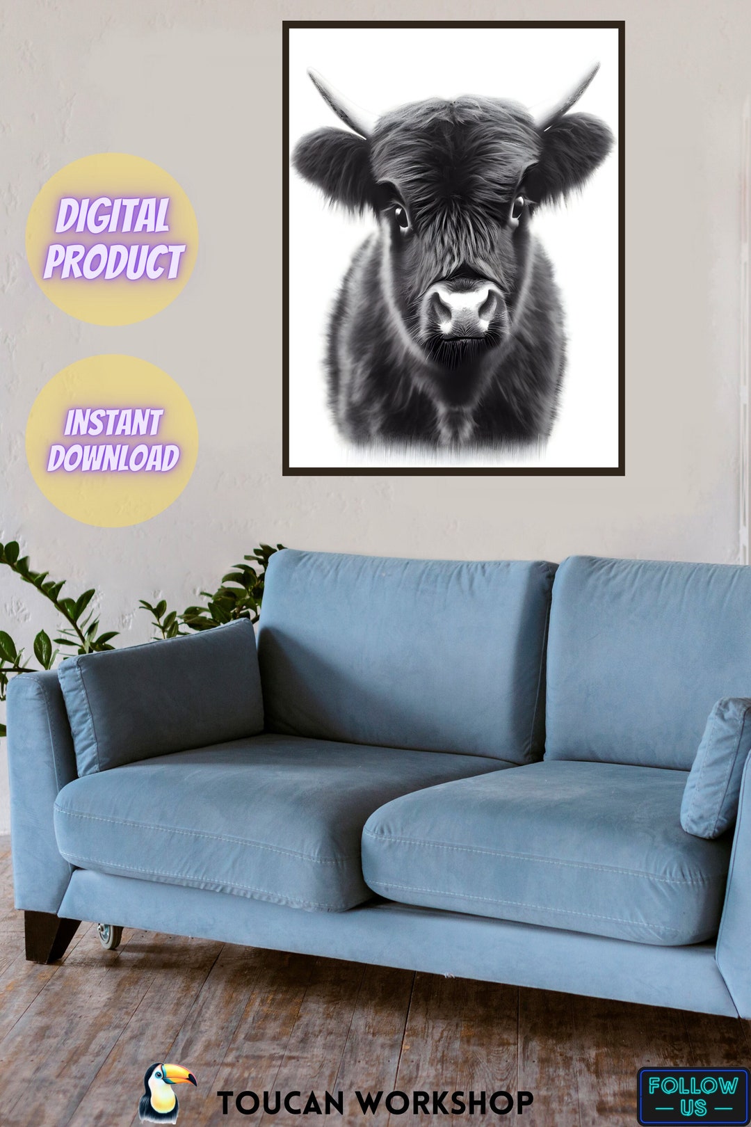 Highland Cow Pencil Drawing Print Highland Cow Wall Art - Etsy