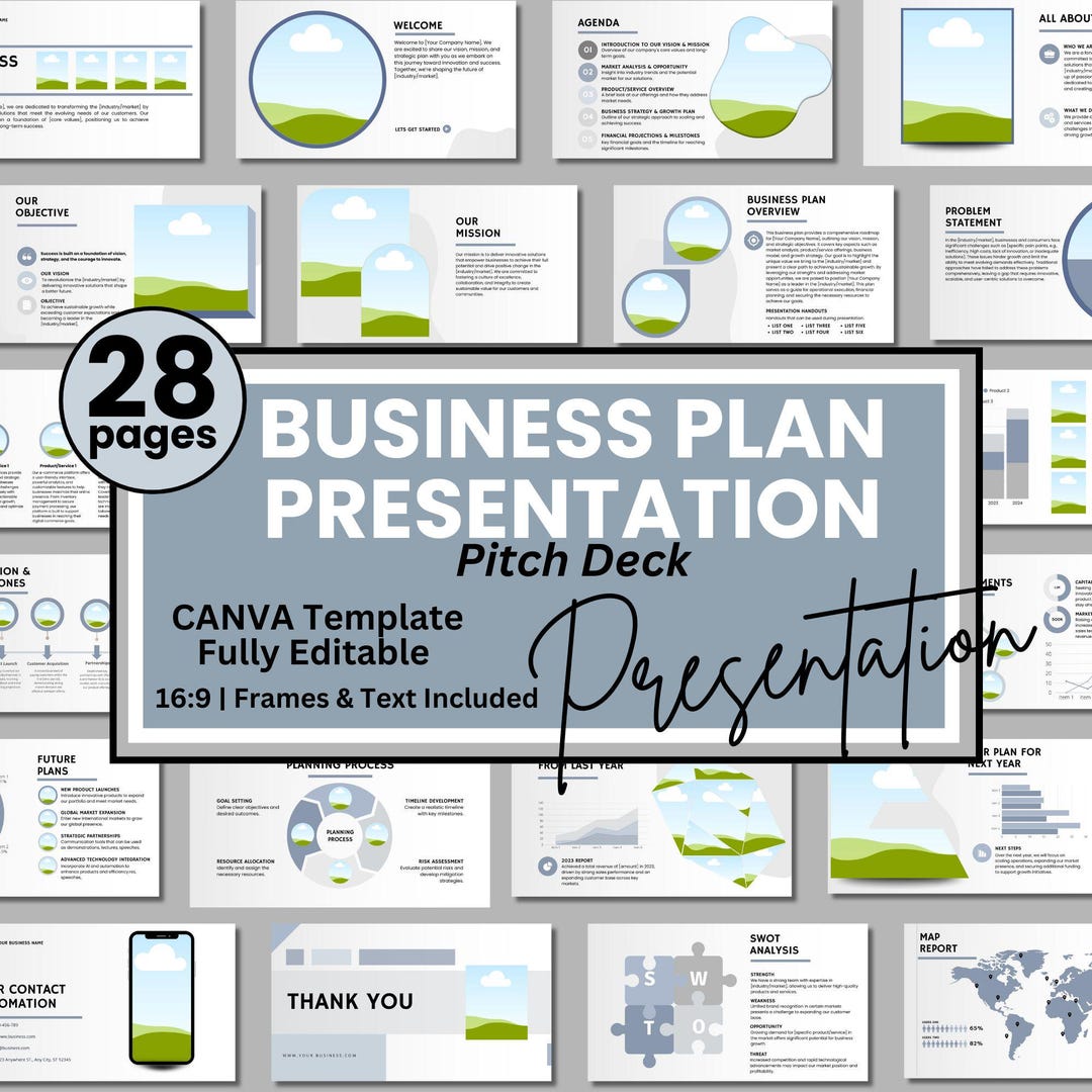 Business Plan Pitch Deck Editable Canva Mockup, Project Proposal ...