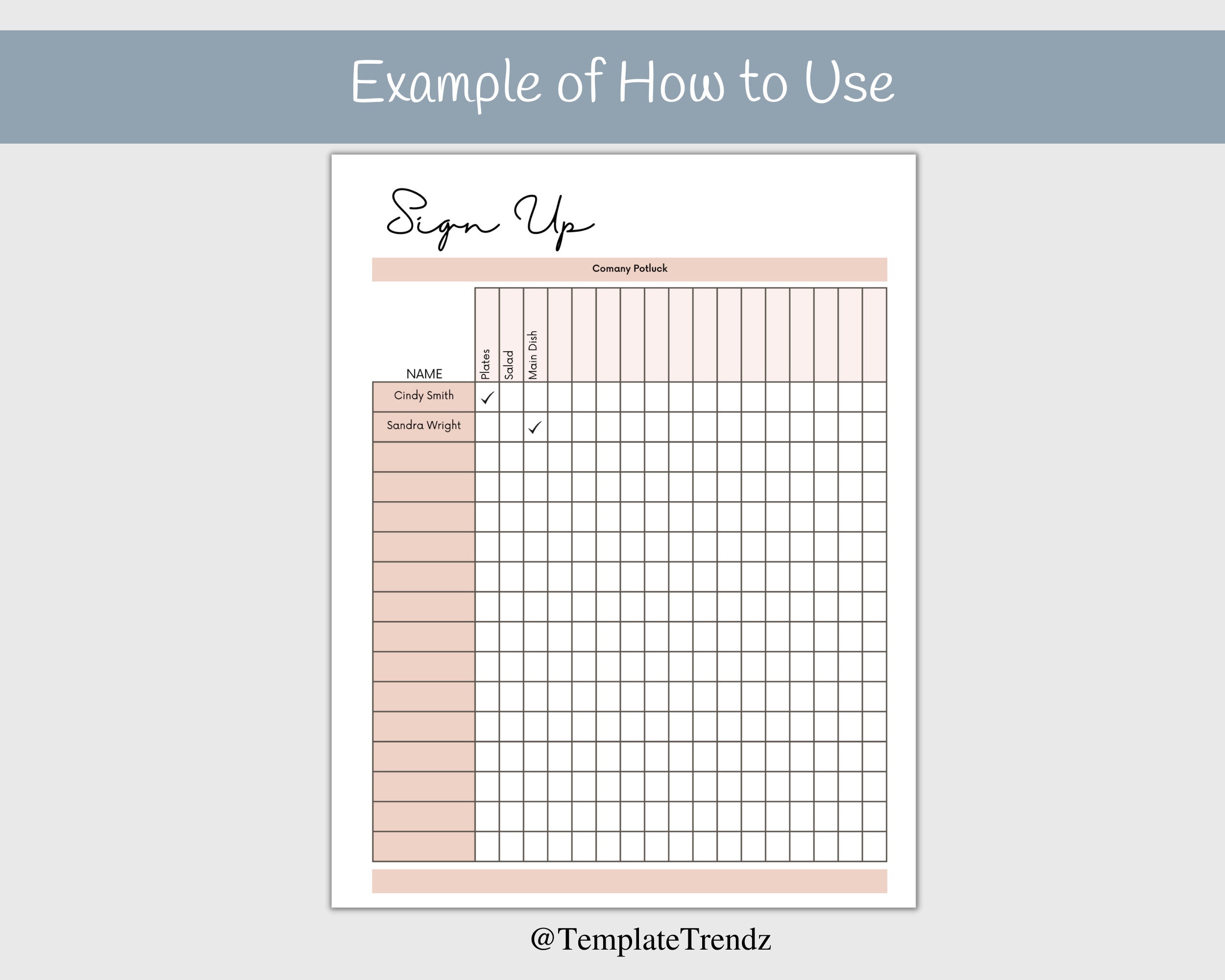 Fillable Sign up Sheets, Sign up Sheet Template, Sign up List, Party ...