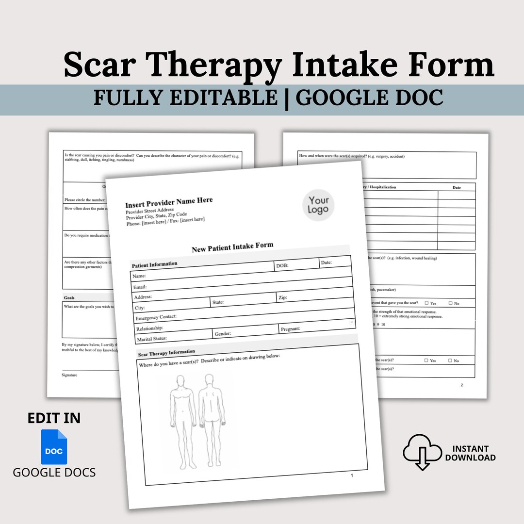 Scar Therapy Client Intake Form, Scar Treatment Planning, Physical ...