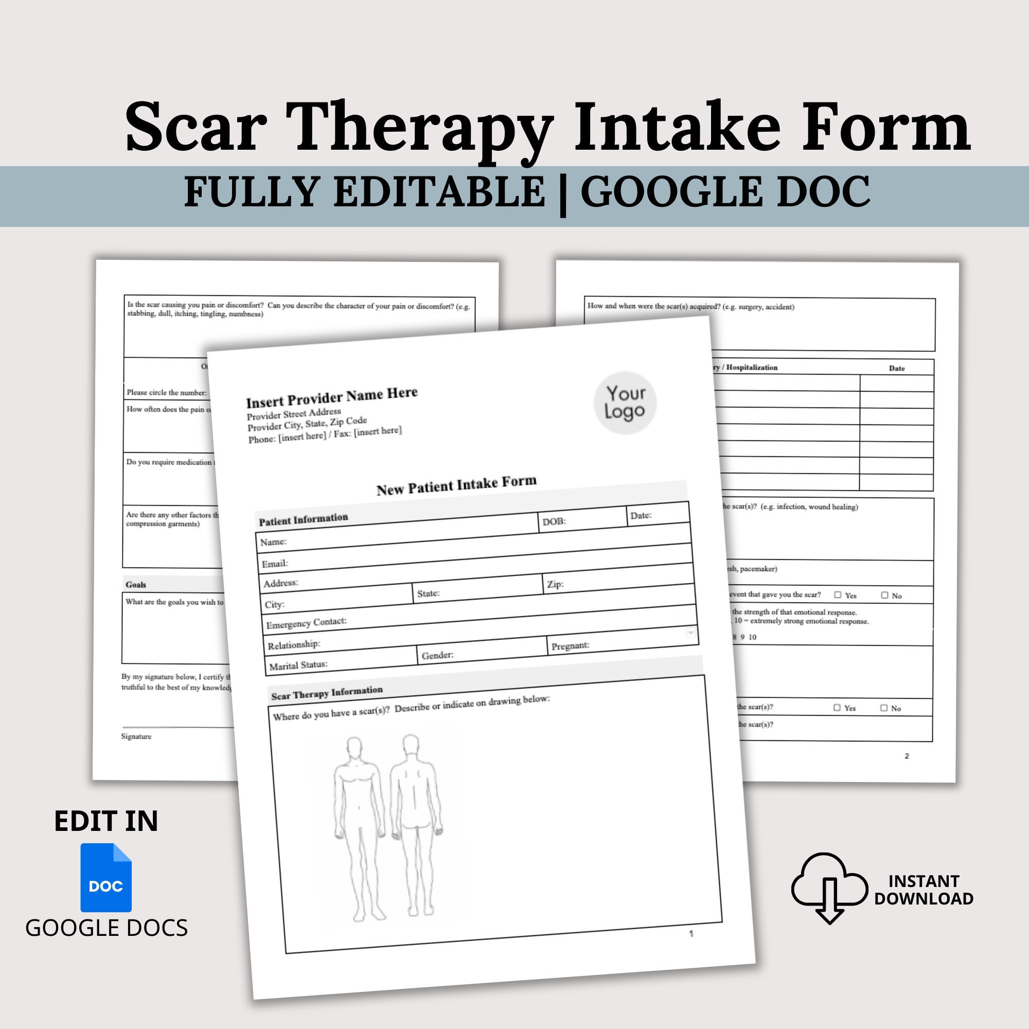 Scar Therapy Client Intake Form, Scar Treatment Planning, Physical ...