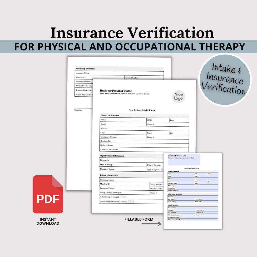 Physical Therapy Insurance Verification Form, Occupational Therapy ...