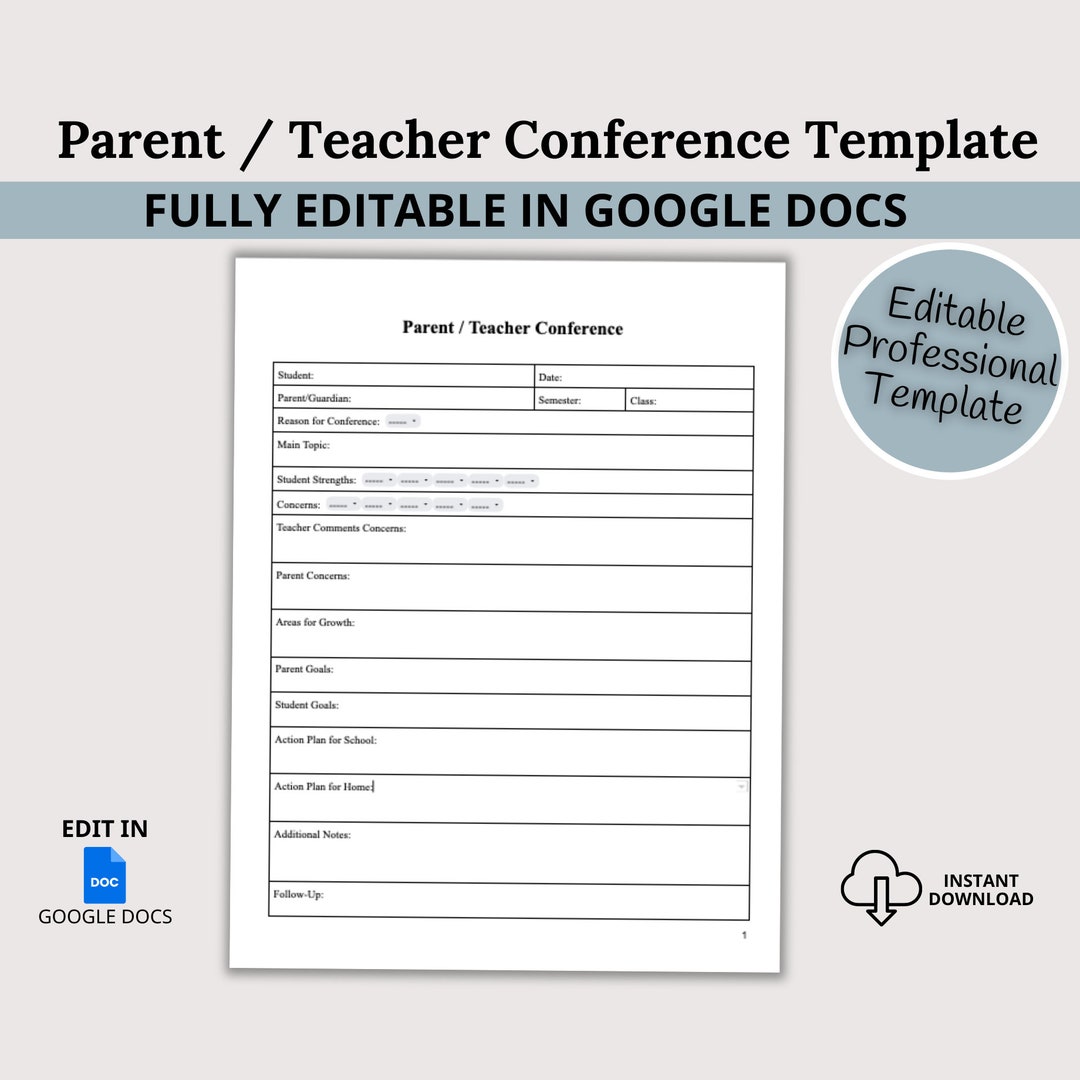 EDITABLE Parent Teacher Conference Template, Digital Planner, Classroom ...