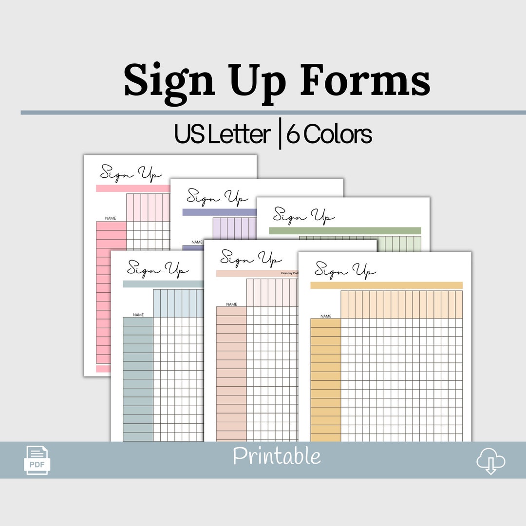 Printable Sign up Sheets, Sign up Sheet Template, Sign up List, Party ...