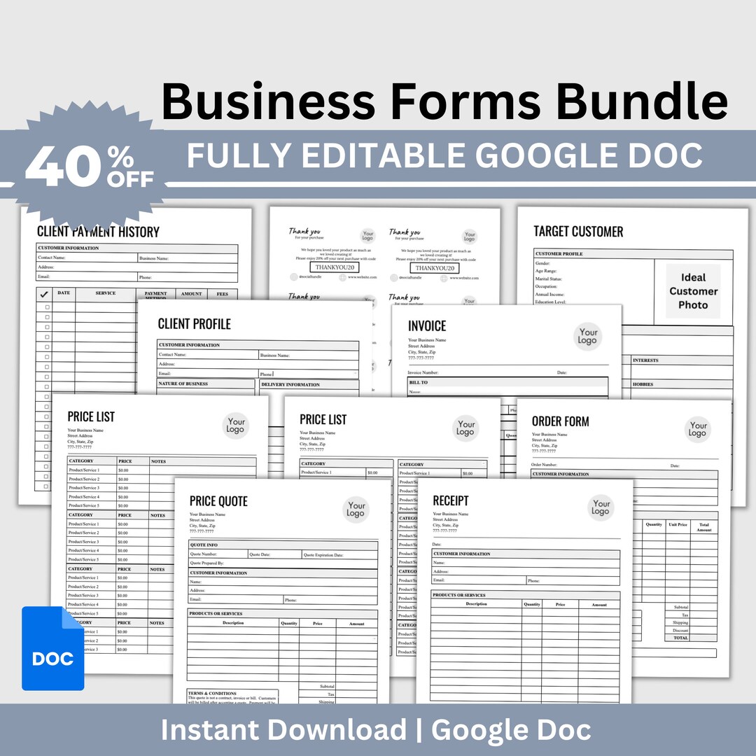 Small Business Forms Google Doc BUNDLE, Business Invoice Template ...