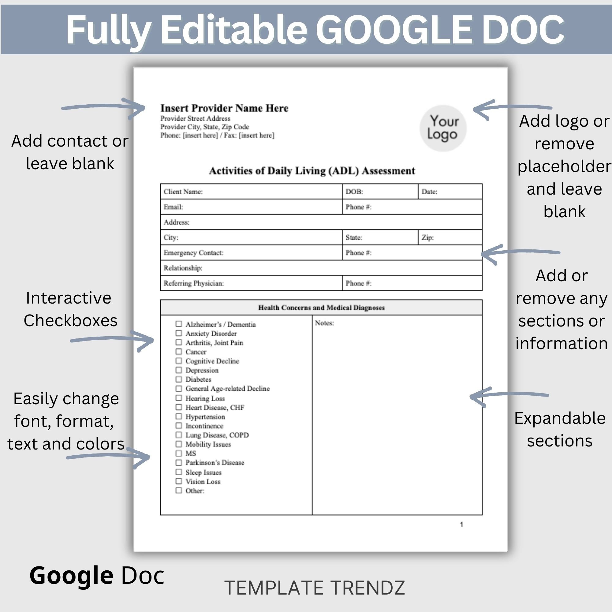 ADL Assessment, Activities of Daily Living Checklist, Care Plan, OT ...